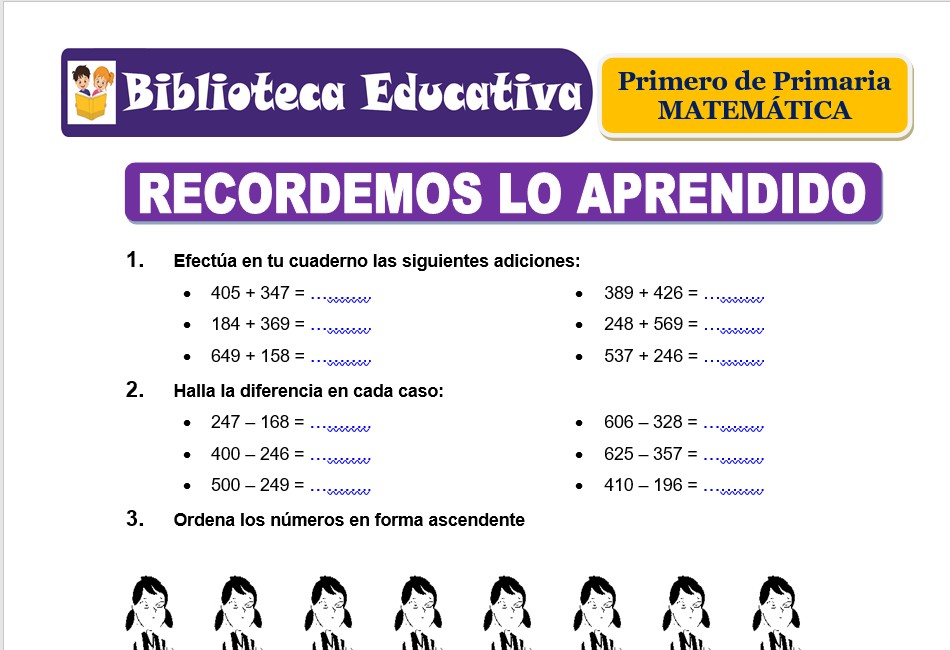 Recordemos lo aprendido para Primero de Primaria – Biblioteca Educativa