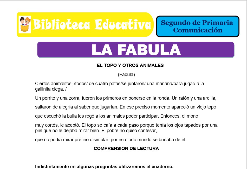 La fábula para Segundo de Primaria – Biblioteca Educativa