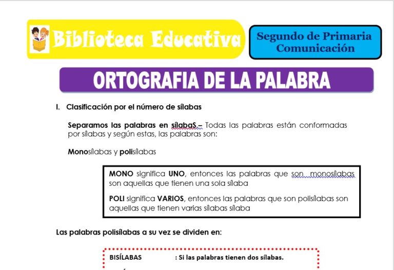Ortografía de la palabra para Segundo de Primaria – Biblioteca Educativa
