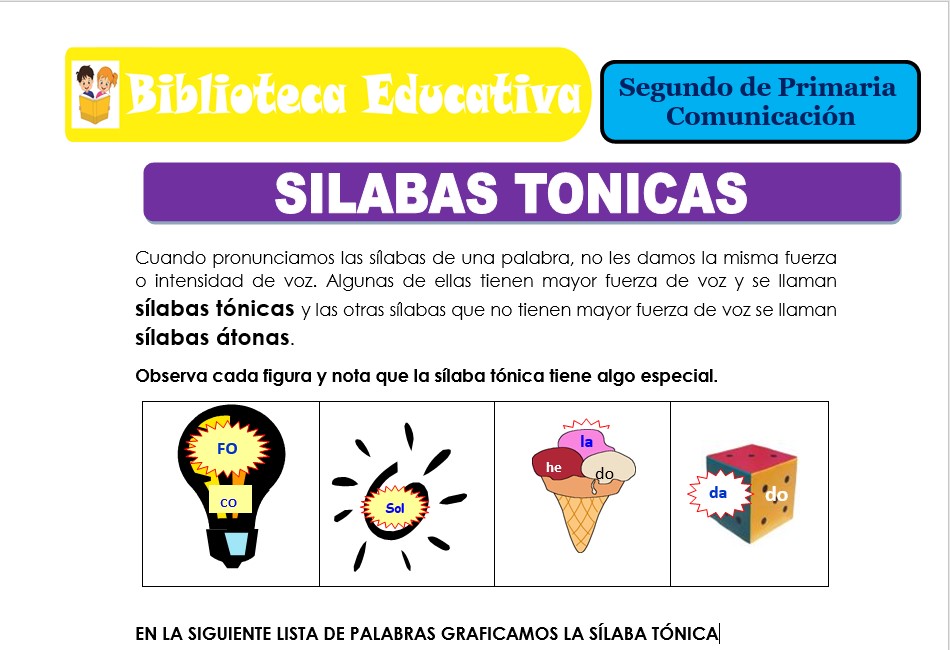 Sílabas tónicas para Segundo de Primaria – Biblioteca Educativa