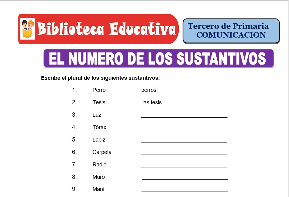 El número de los sustantivos para Tercero de Primaria – Biblioteca Educativa