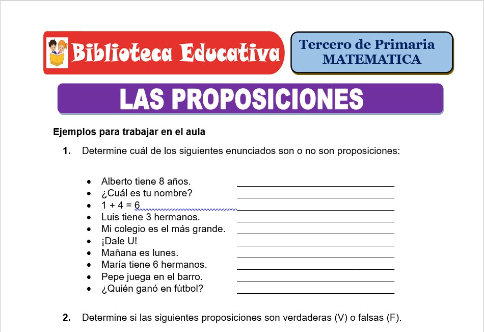 Las proposiciones para Tercero de Primaria – Biblioteca Educativa