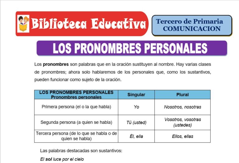 Los pronombres personales para Tercero de Primaria – Biblioteca Educativa