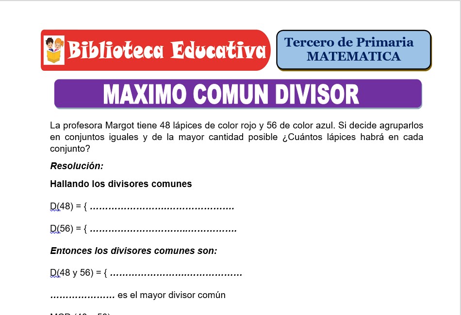 Máximo común divisor para Tercero de Primaria – Biblioteca Educativa