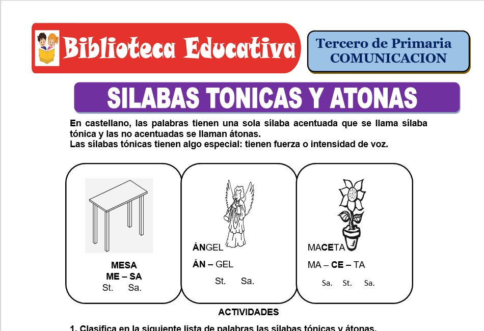 Sílabas tónicas y átonas para Tercero de Primaria – Biblioteca Educativa